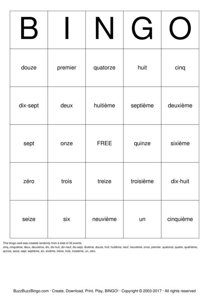 French Numbers Bingo Cards - 100 Pages to Download and Print - Etsy