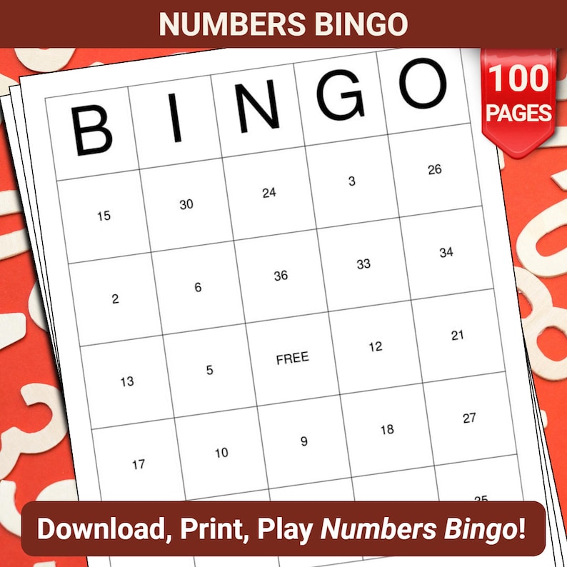 Numbers Bingo Cards - 100 Pages to Download and Print - Etsy