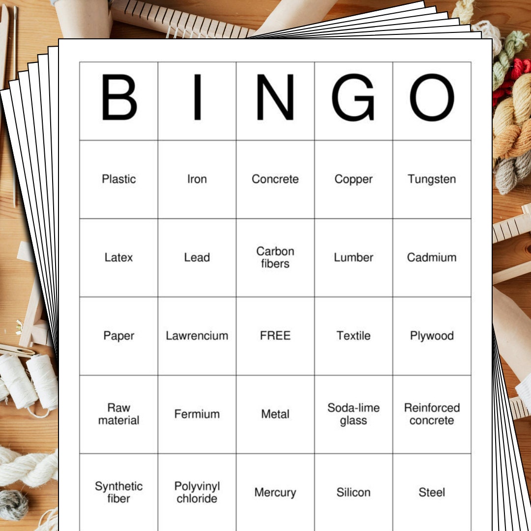 Types of Materials Bingo Cards 100 Pages to Download and Print - Etsy