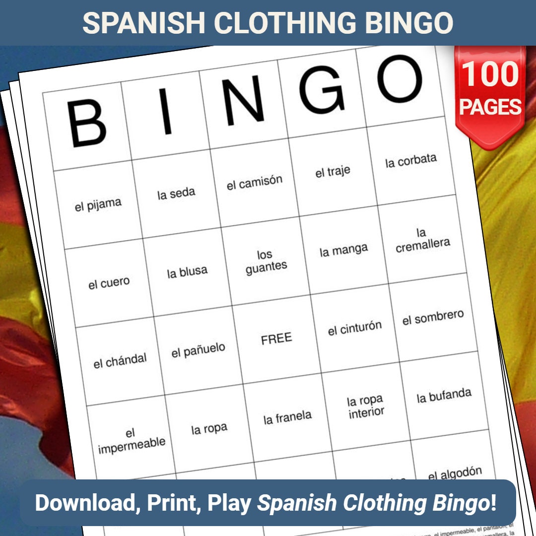 Spanish Clothing Bingo Cards - 100 Pages to Download and Print - Etsy