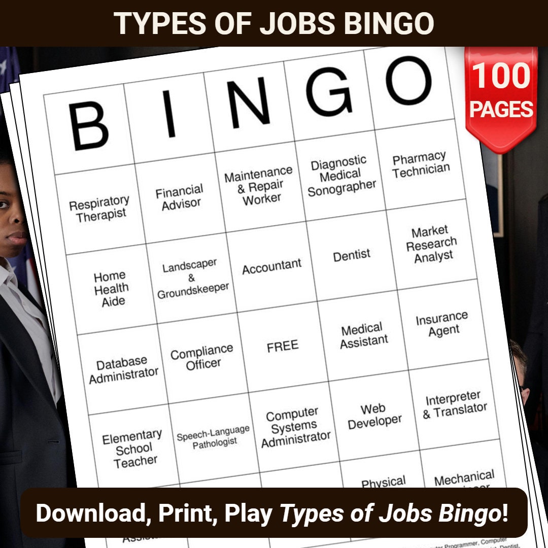 Types of Jobs Bingo Cards - 100 Pages to Download and Print - Etsy