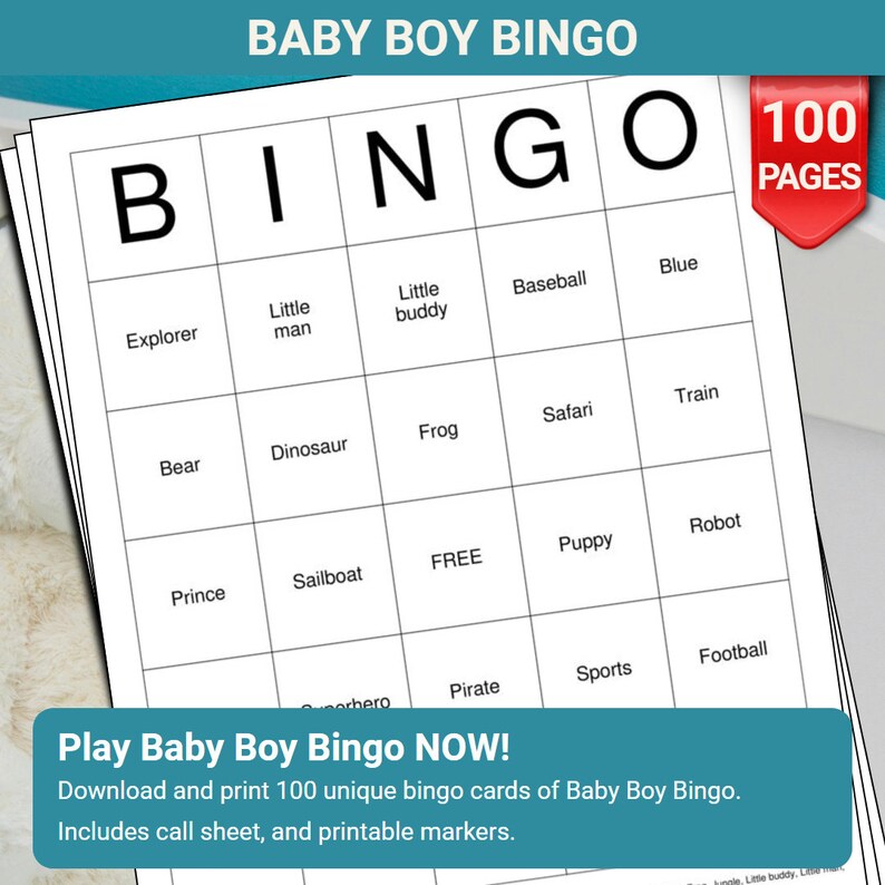 Baby Boy Bingo Cards - 100 Pages to Download and Print - Etsy