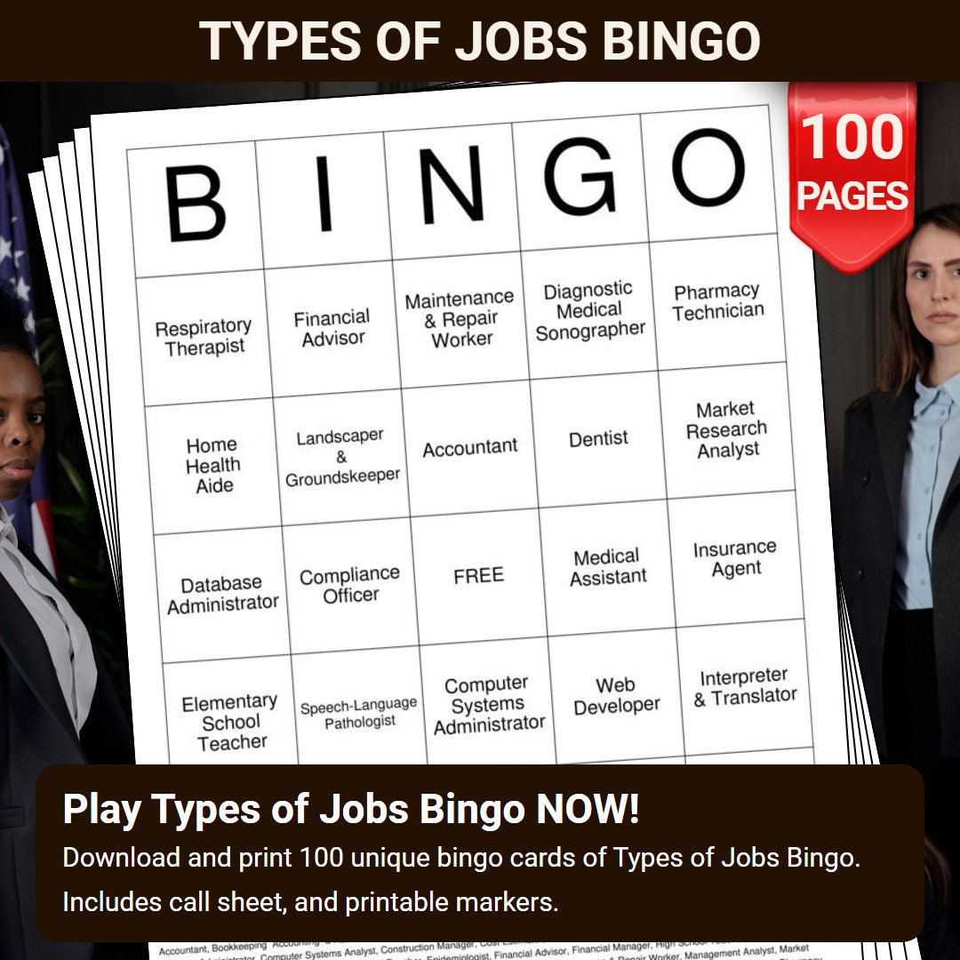 Types of Jobs Bingo Cards - 100 Pages to Download and Print - Etsy