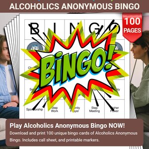 Alcoholics Anonymous Bingo Cards - 100 Pages to Download and Print - Etsy