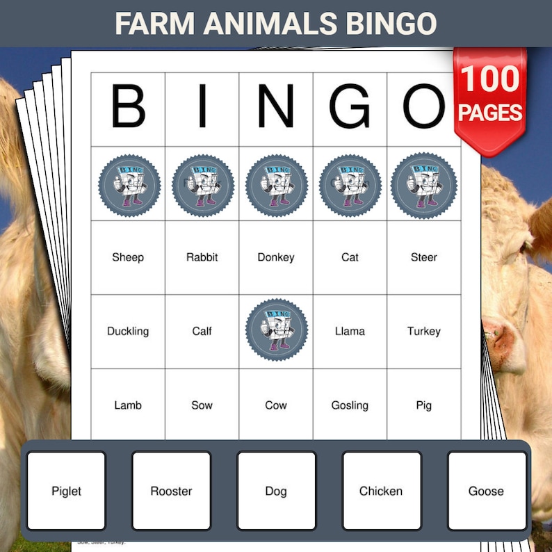 Farm Animals Bingo Cards - 100 Pages to Download and Print - Etsy