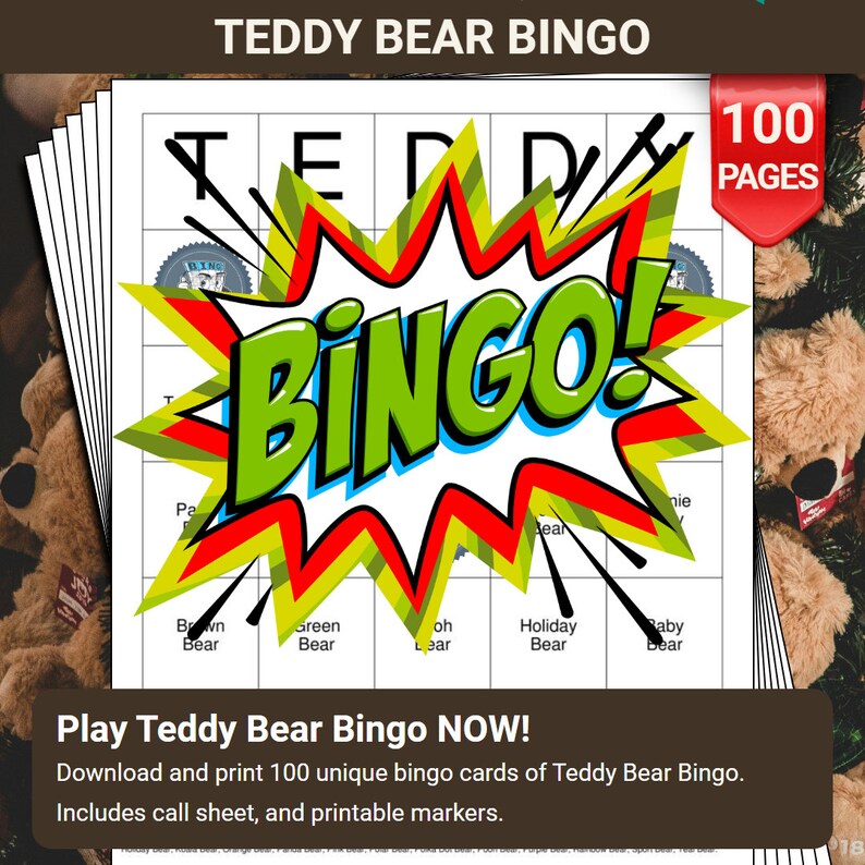 Teddy Bear Bingo Cards - 100 Pages to Download and Print - Etsy