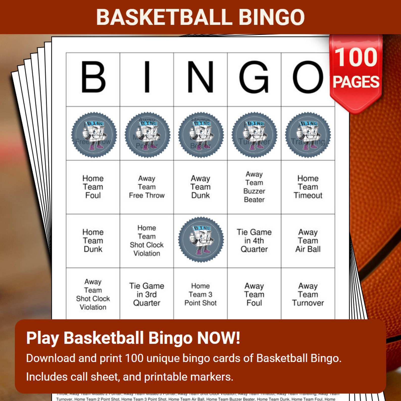 Basketball Bingo Cards 100 Pages to Download and Print - Etsy