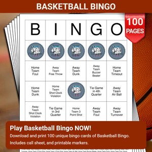 Basketball Bingo Cards 100 Pages to Download and Print - Etsy