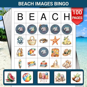 Beach Images Bingo Cards - 100 Pages to Download and Print - Etsy