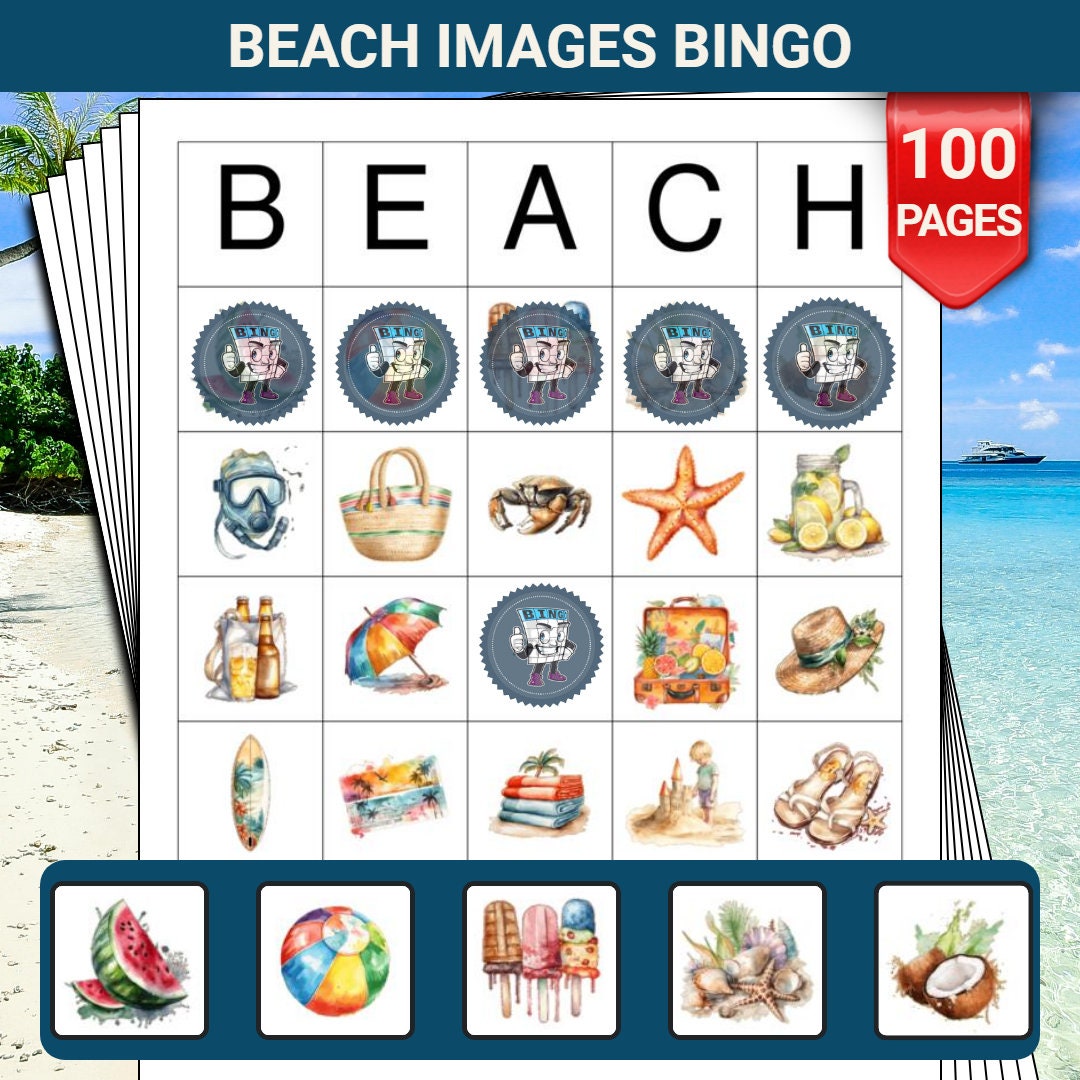 Beach Images Bingo Cards - 100 Pages to Download and Print - Etsy