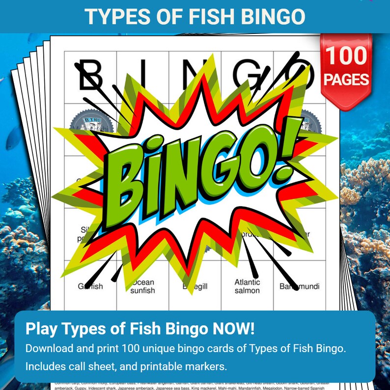 Types of Fish Bingo Cards 100 Pages to Download and Print - Etsy