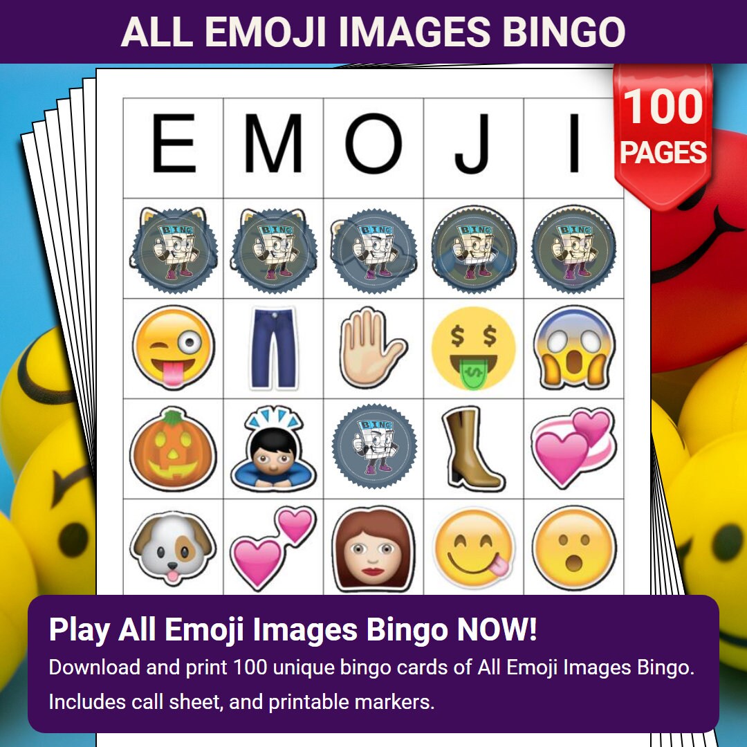 All Emoji Images Bingo Cards 100 Pages to Download and Print - Etsy