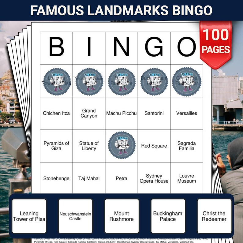 Famous Landmarks Bingo Cards - 100 Pages to Download and Print - Etsy