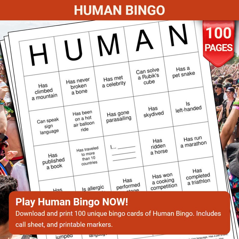 Human Bingo Cards - 100 Pages to Download and Print - Etsy