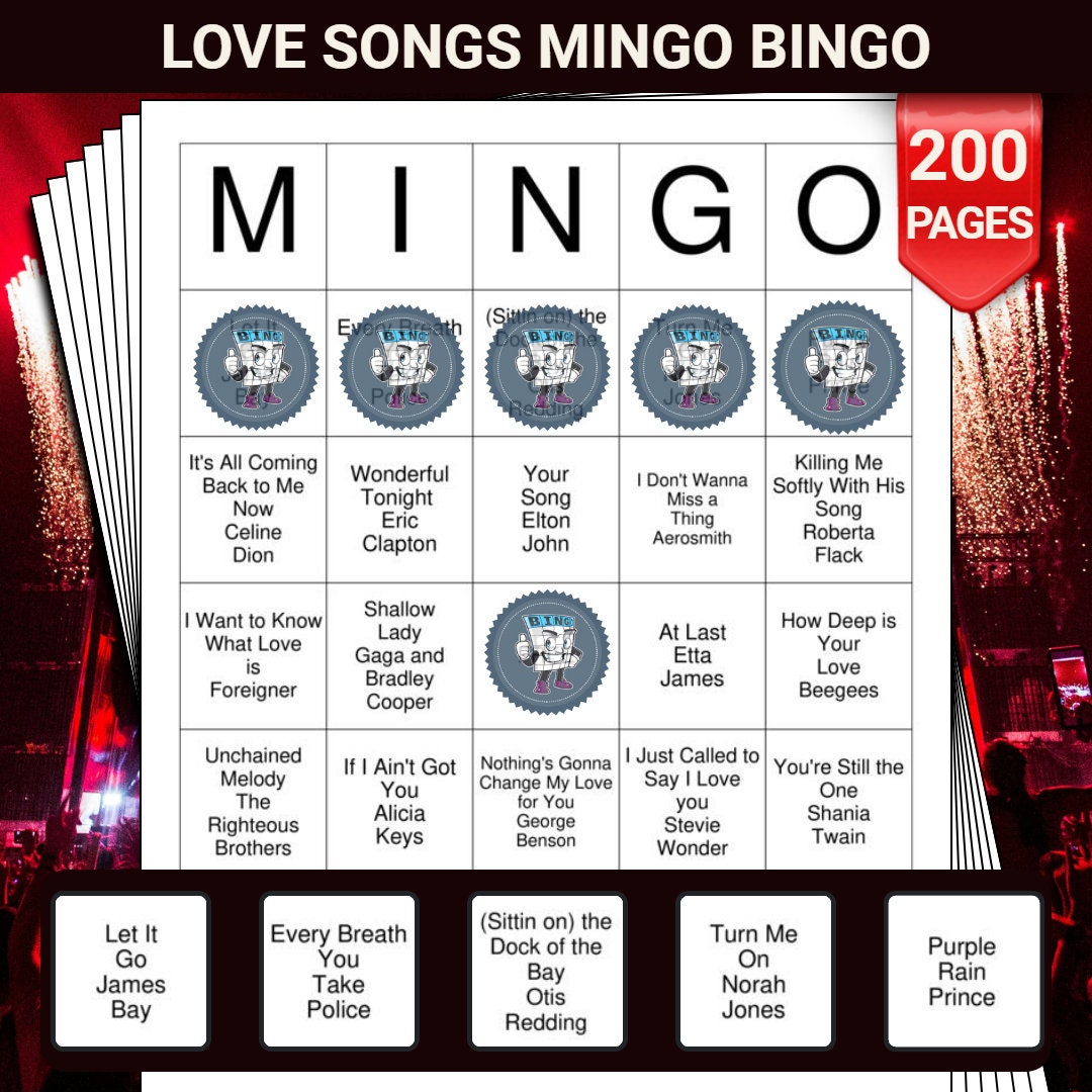 Love Songs Mingo Bingo Cards 200 Pages to Download and Print - Etsy