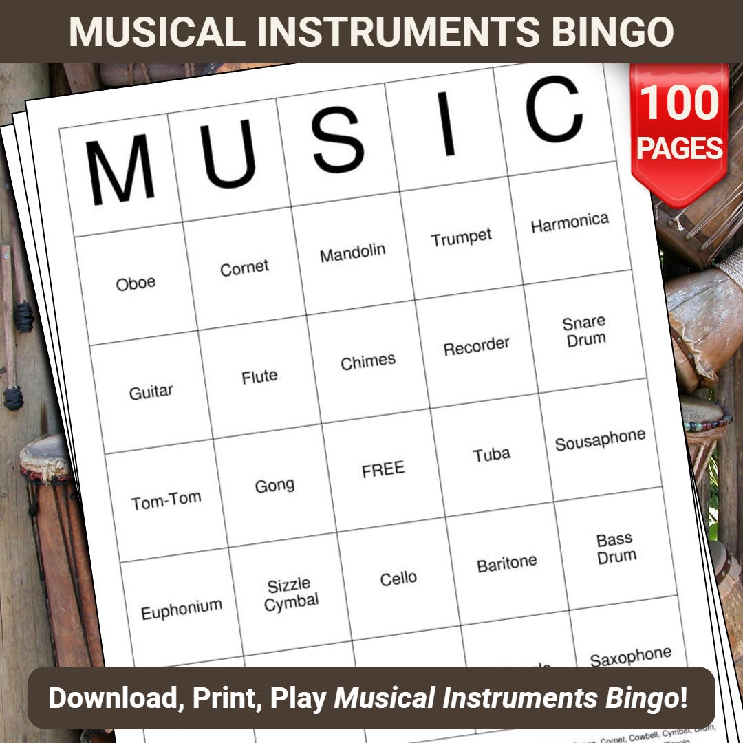 Musical Instruments Bingo Cards - 100 Pages to Download and Print - Etsy
