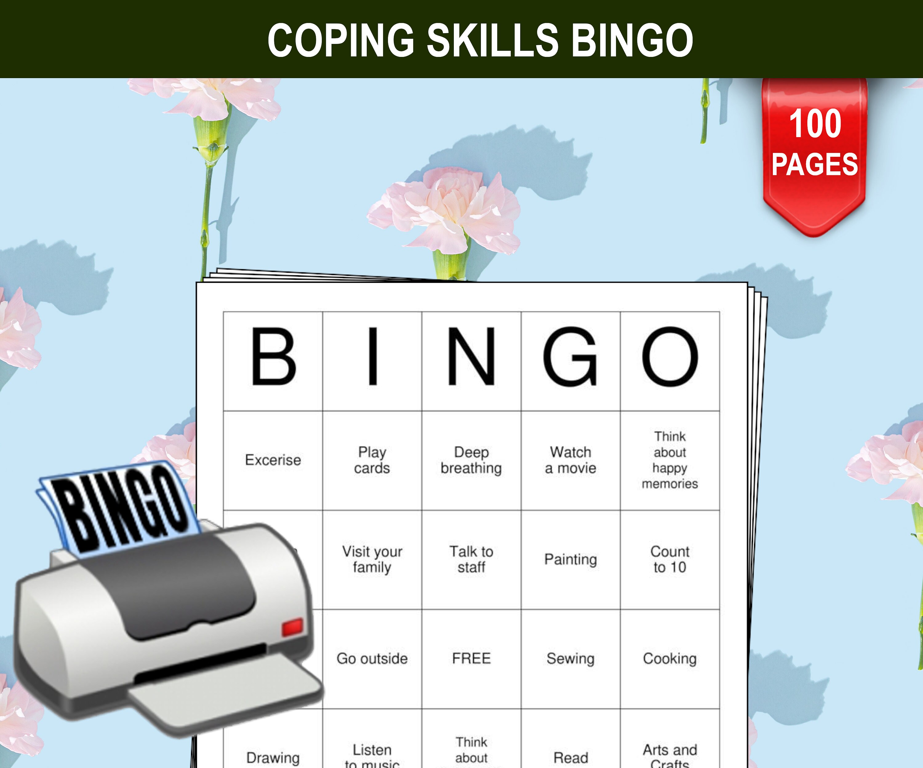 Coping Skills Bingo Cards 100 Pages Download and Print Bingo Instantly ...
