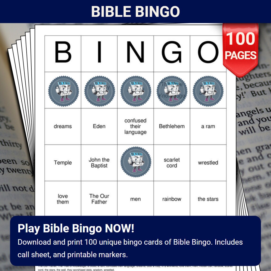 Bible Bingo Cards 100 Pages to Download and Print - Etsy