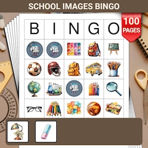 School Images Bingo Cards - 100 Pages to Download and Print - Etsy