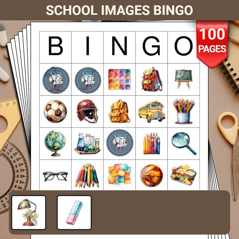 School Images Bingo Cards - 100 Pages to Download and Print - Etsy