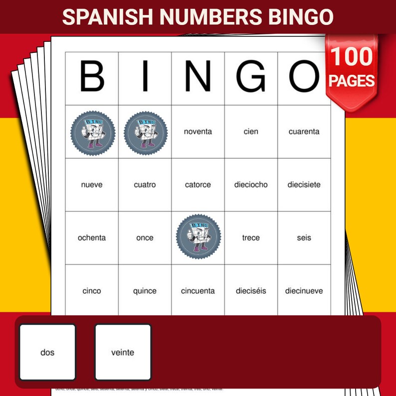 Spanish Numbers Bingo Cards - 100 Pages to Download and Print - Etsy
