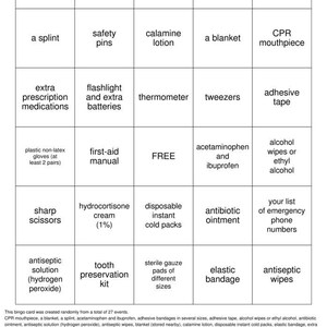 First Aid Kit Bingo Cards - 100 Pages to Download and Print - Etsy
