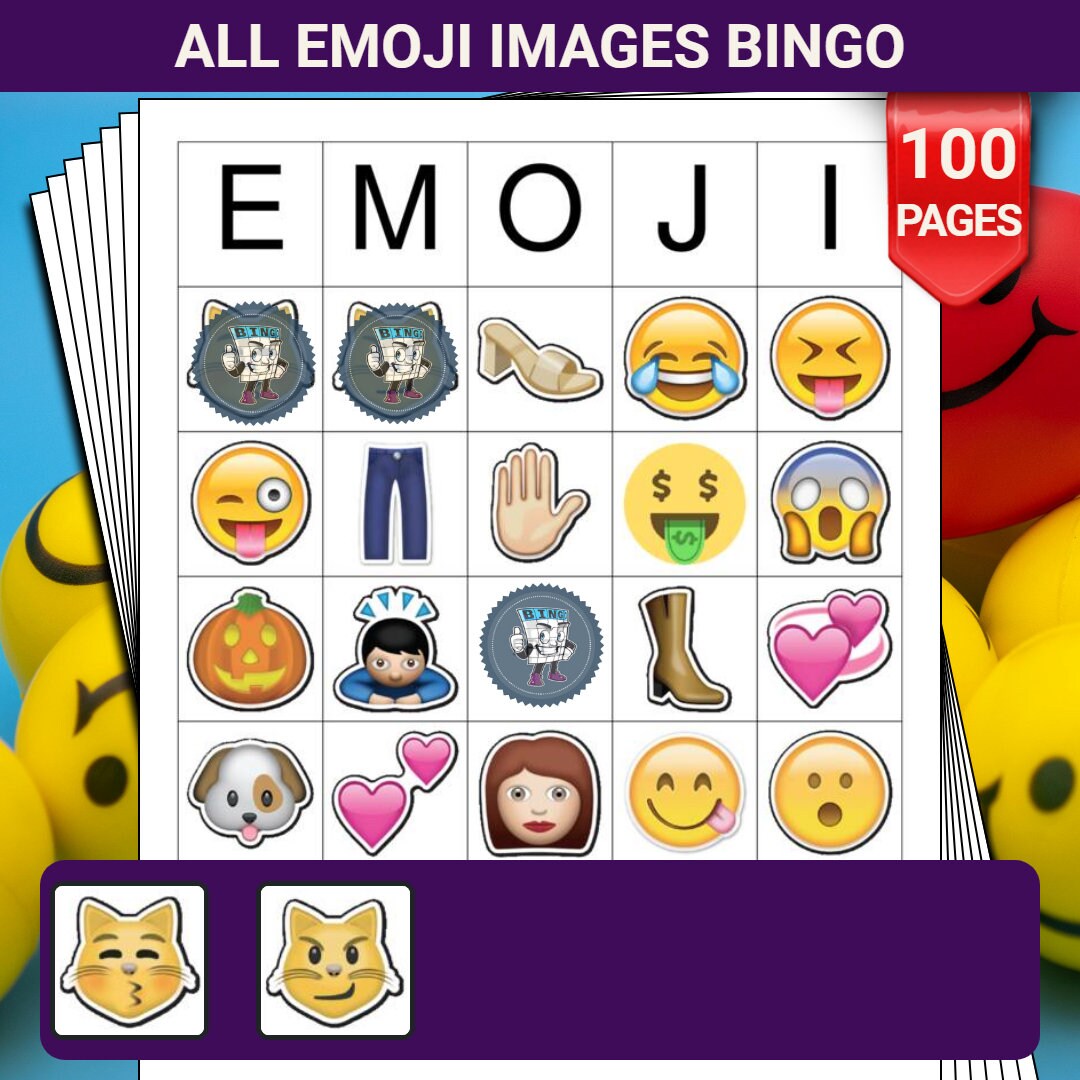 All Emoji Images Bingo Cards - 100 Pages to Download and Print - Etsy