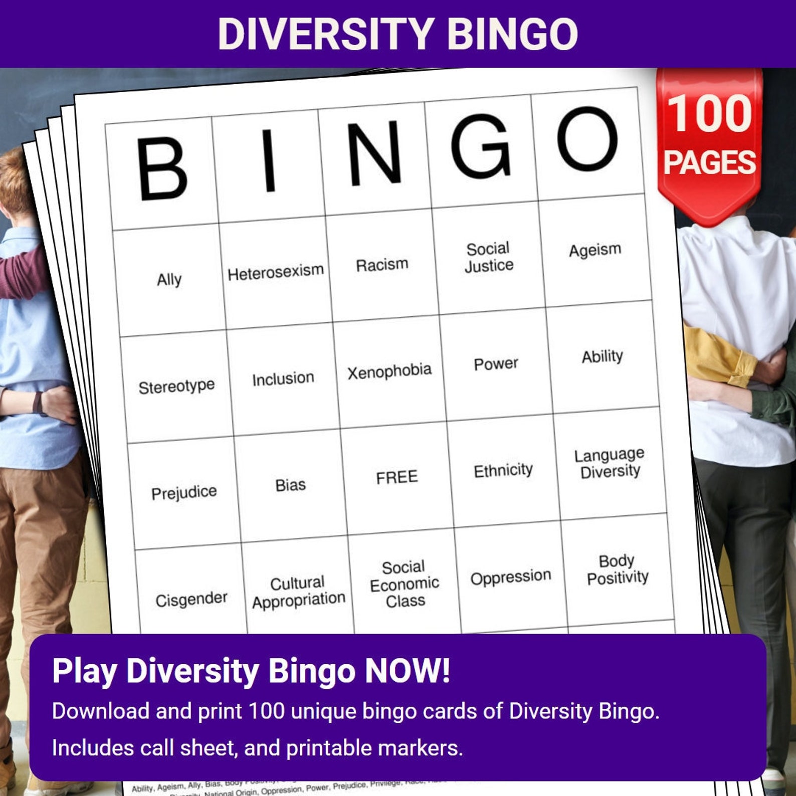Diversity Bingo Cards - 100 Pages - Download and Print Bingo Instantly ...