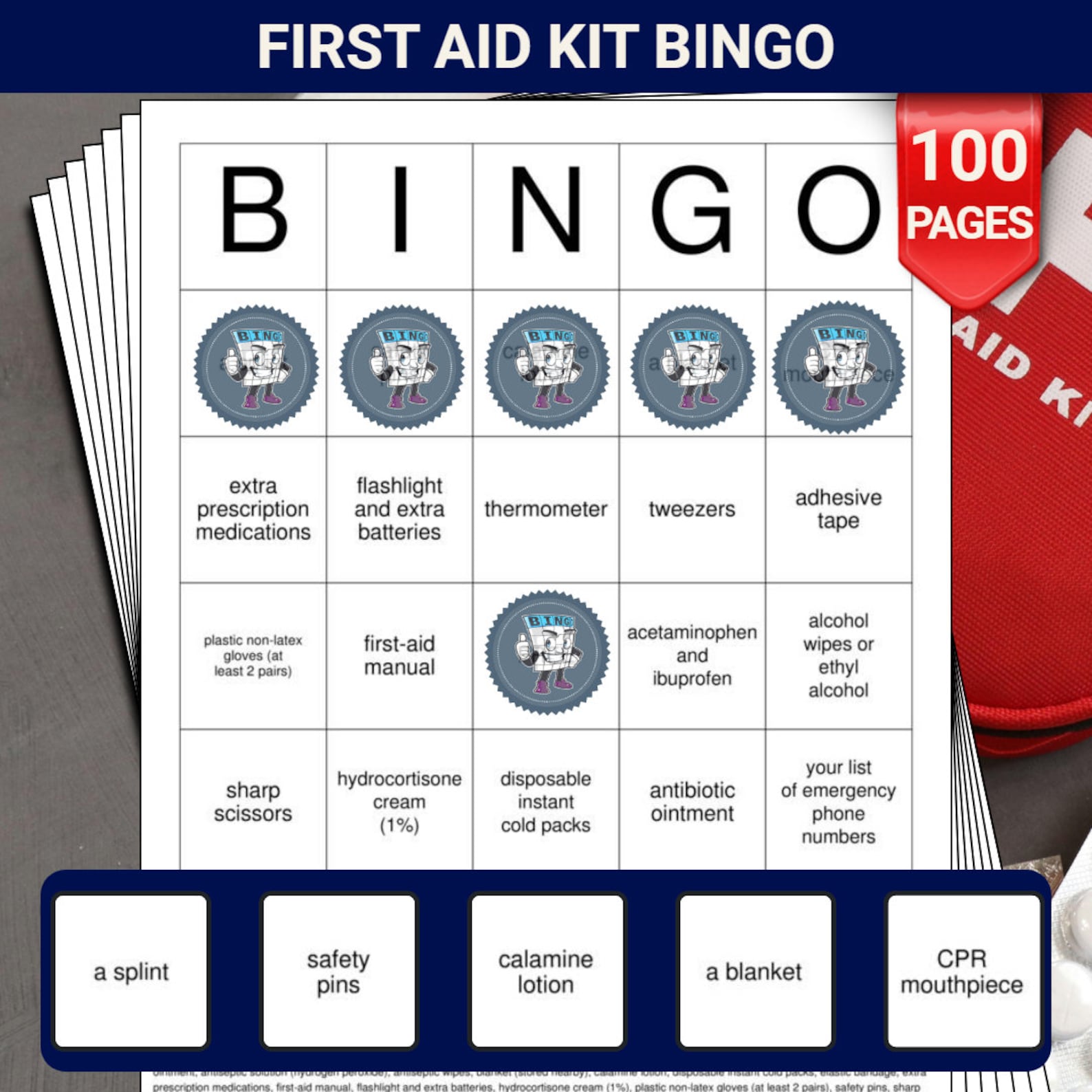 First Aid Kit Bingo Cards - 100 Pages to Download and Print - Etsy