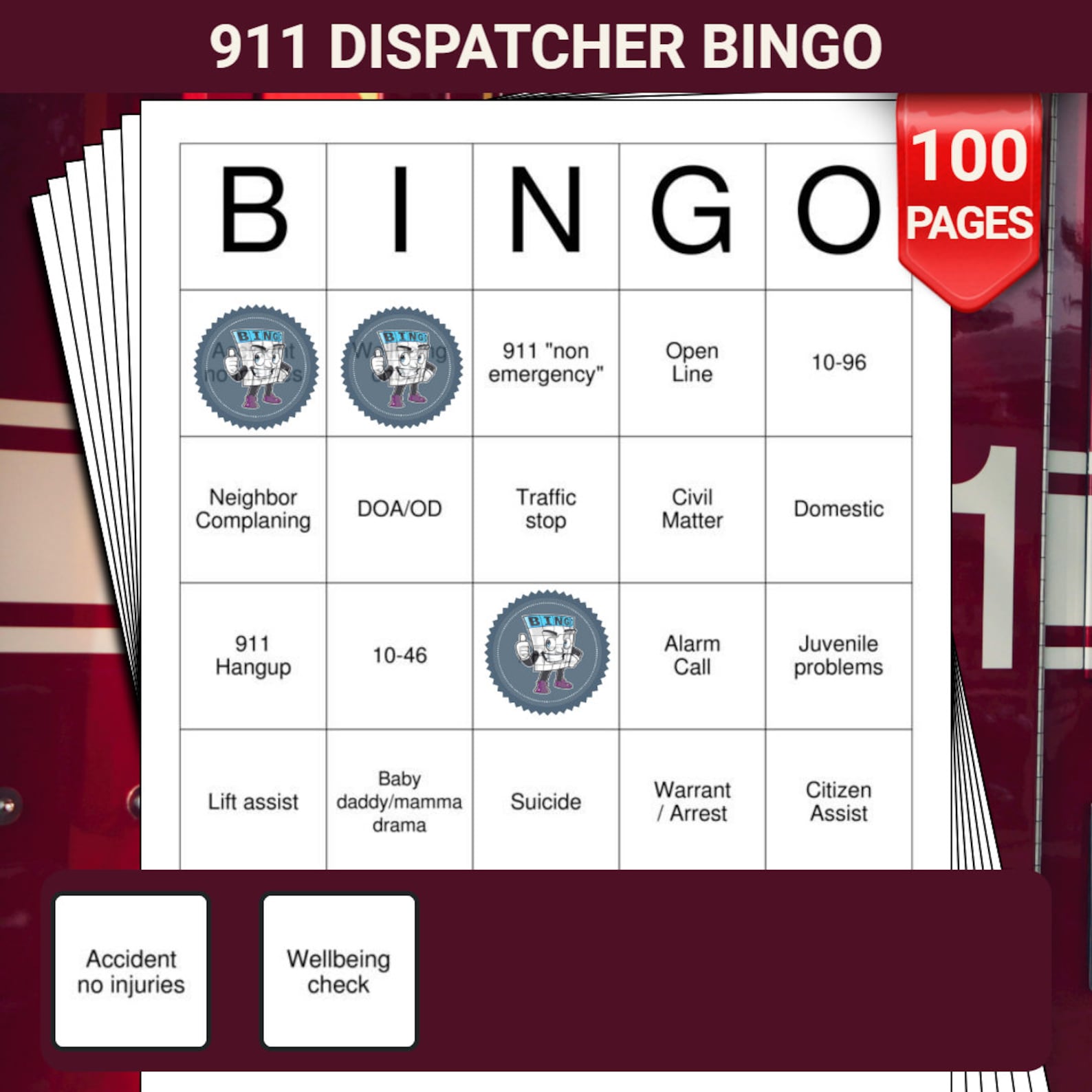 911 Dispatcher Bingo Cards - 100 Pages to Download and Print - Etsy