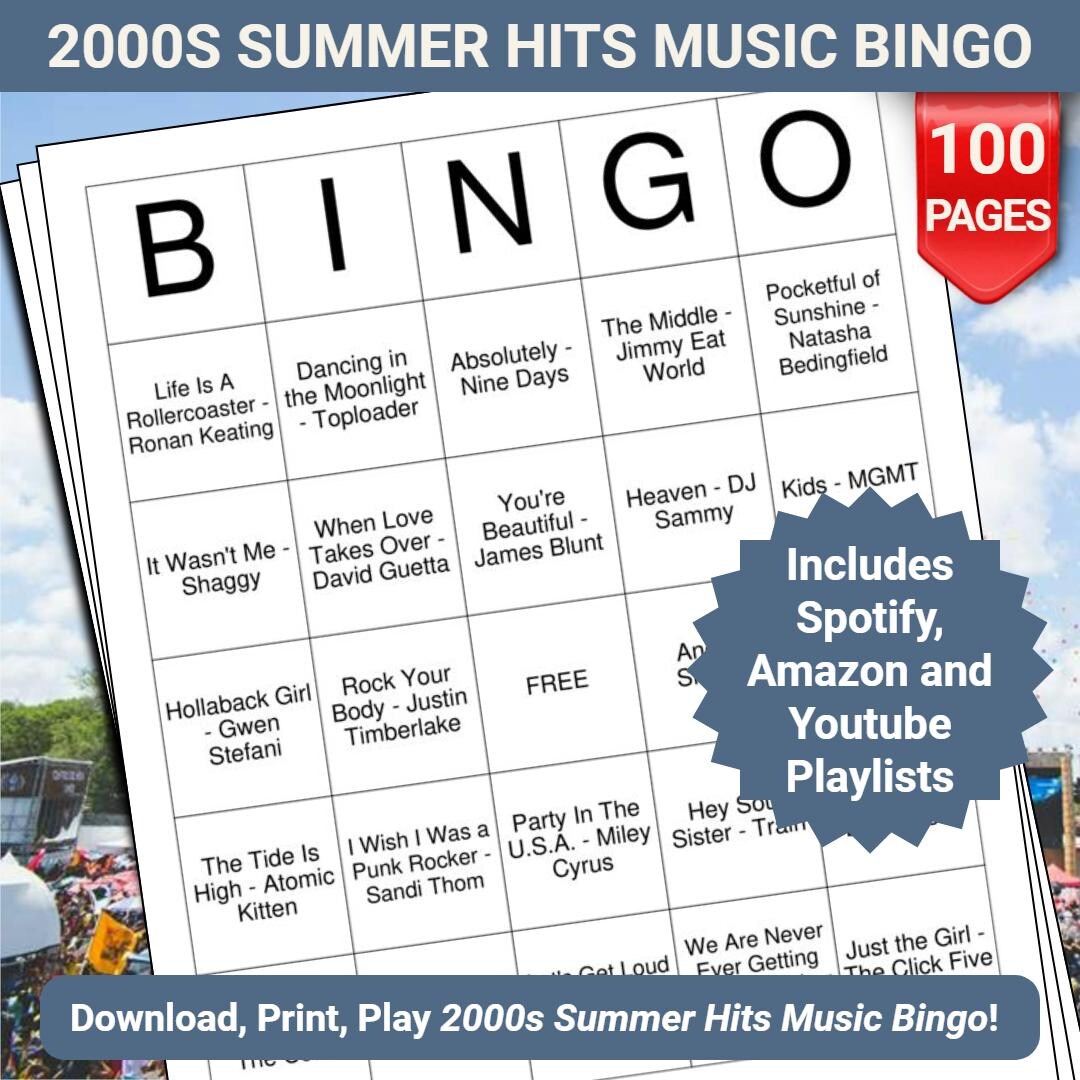 2000s Summer Hits Music Bingo Cards - 100 Pages to Download and Print ...