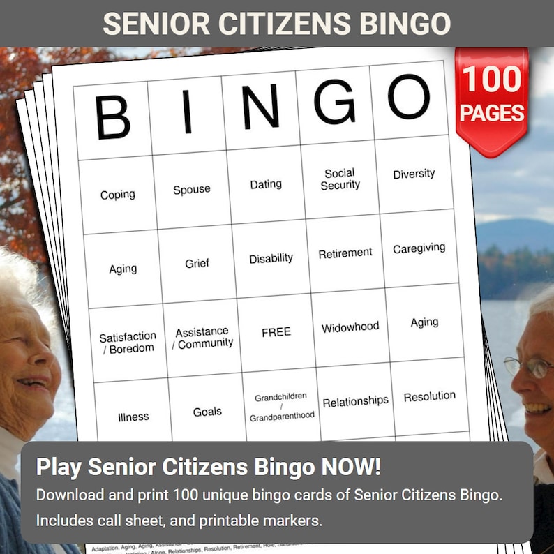 Senior Citizens Bingo Cards - 100 Pages to Download and Print - Etsy