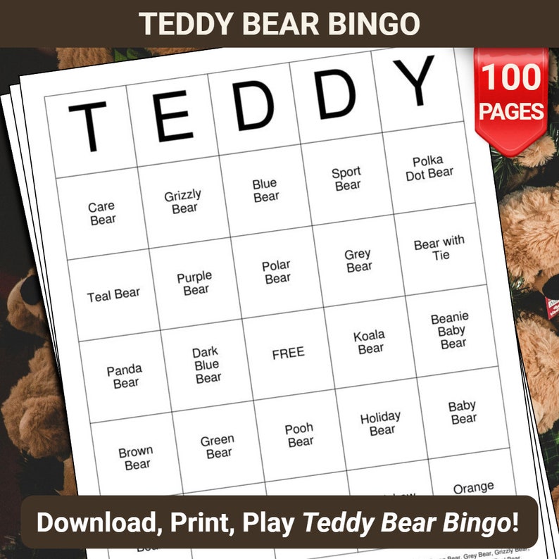 Teddy Bear Bingo Cards - 100 Pages to Download and Print - Etsy