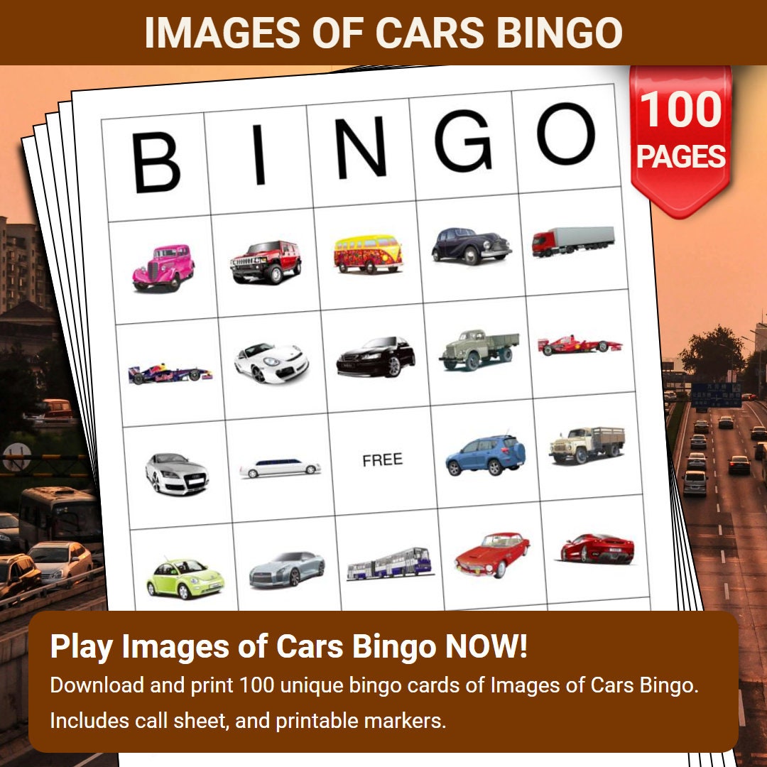 Images of Cars Bingo Cards - 100 Pages to Download and Print - Etsy