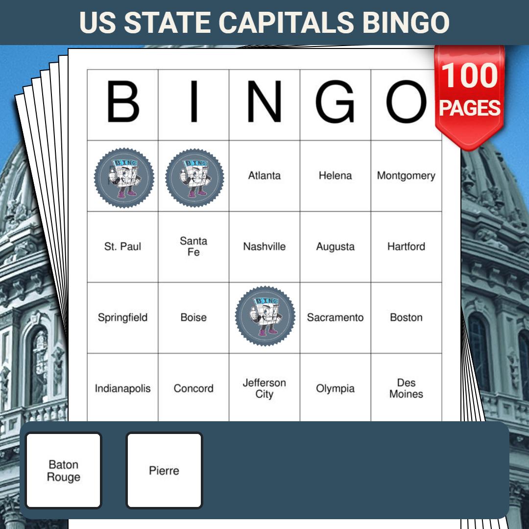 US State Capitals Bingo Cards - 100 Pages to Download and Print - Etsy