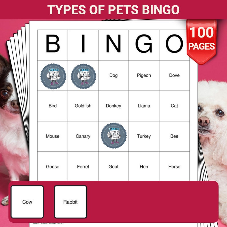 Types of Pets Bingo Cards - 100 Pages to Download and Print - Etsy