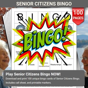 Senior Citizens Bingo Cards - 100 Pages to Download and Print - Etsy