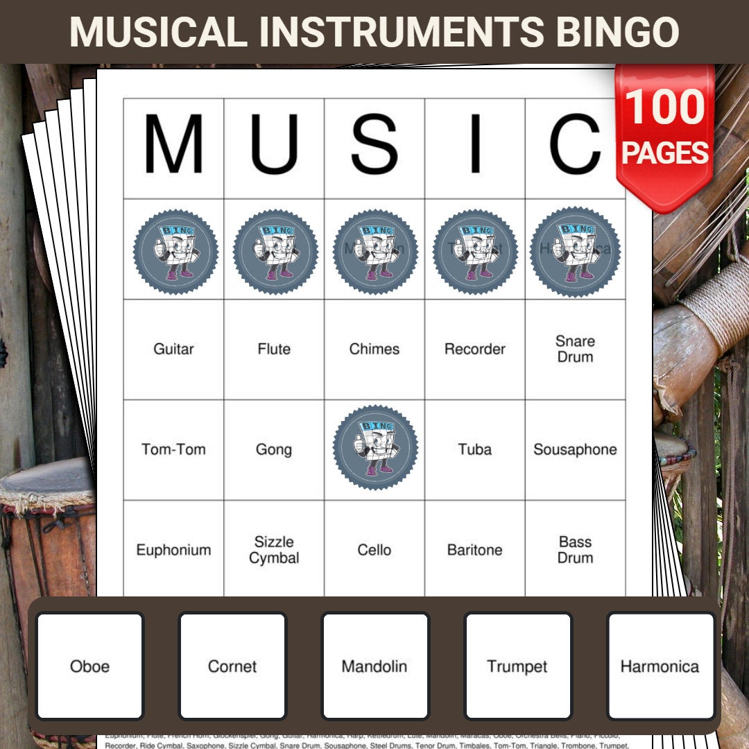 Musical Instruments Bingo Cards - 100 Pages to Download and Print - Etsy