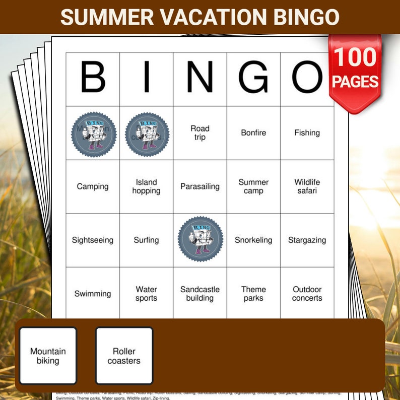 Summer Vacation Bingo Cards - 100 Pages to Download and Print - Etsy