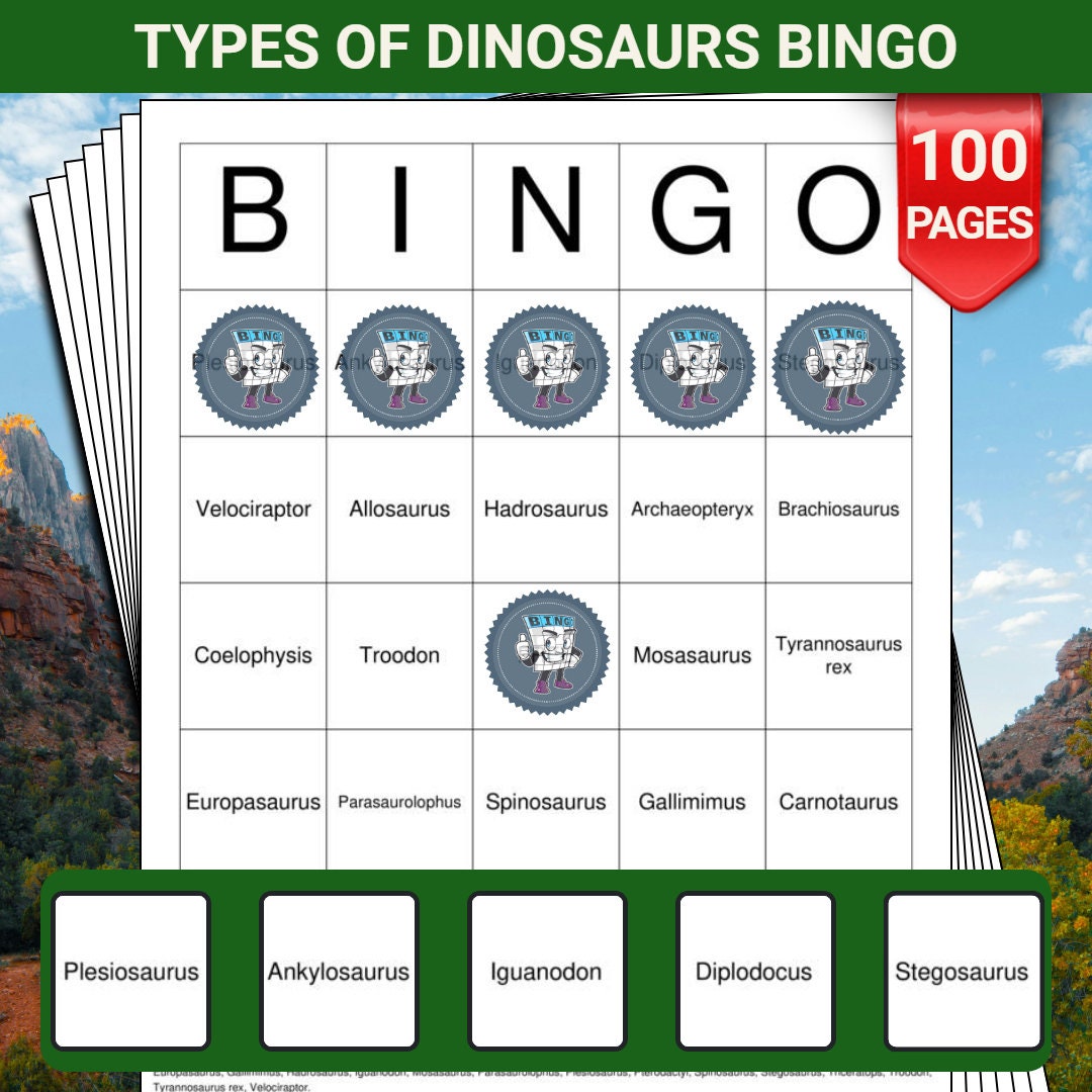 Types of Dinosaurs Bingo Cards - 100 Pages to Download and Print - Etsy