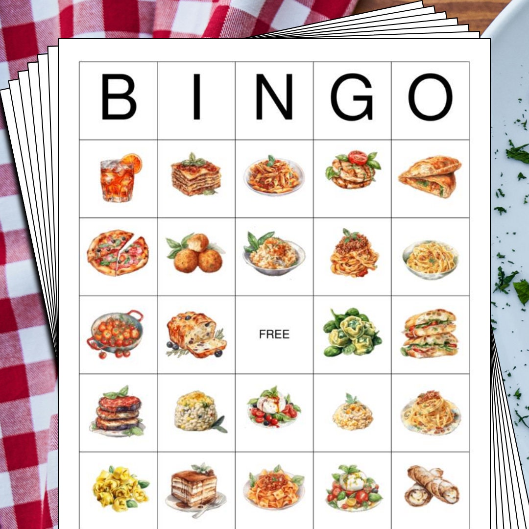 Italian Food Images Bingo Cards 100 Pages to Download and Print - Etsy