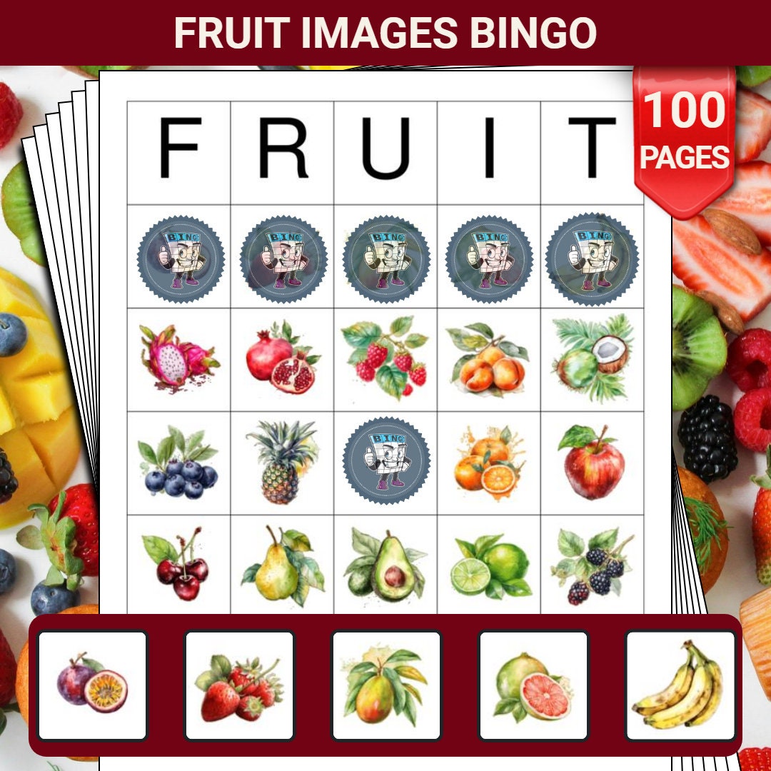 Fruit Images Bingo Cards - 100 Pages to Download and Print - Etsy