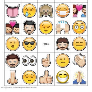 Emoji Images Bingo Cards - 100 Pages to Download and Print - Etsy