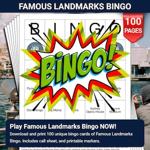 Famous Landmarks Bingo Cards - 100 Pages to Download and Print - Etsy