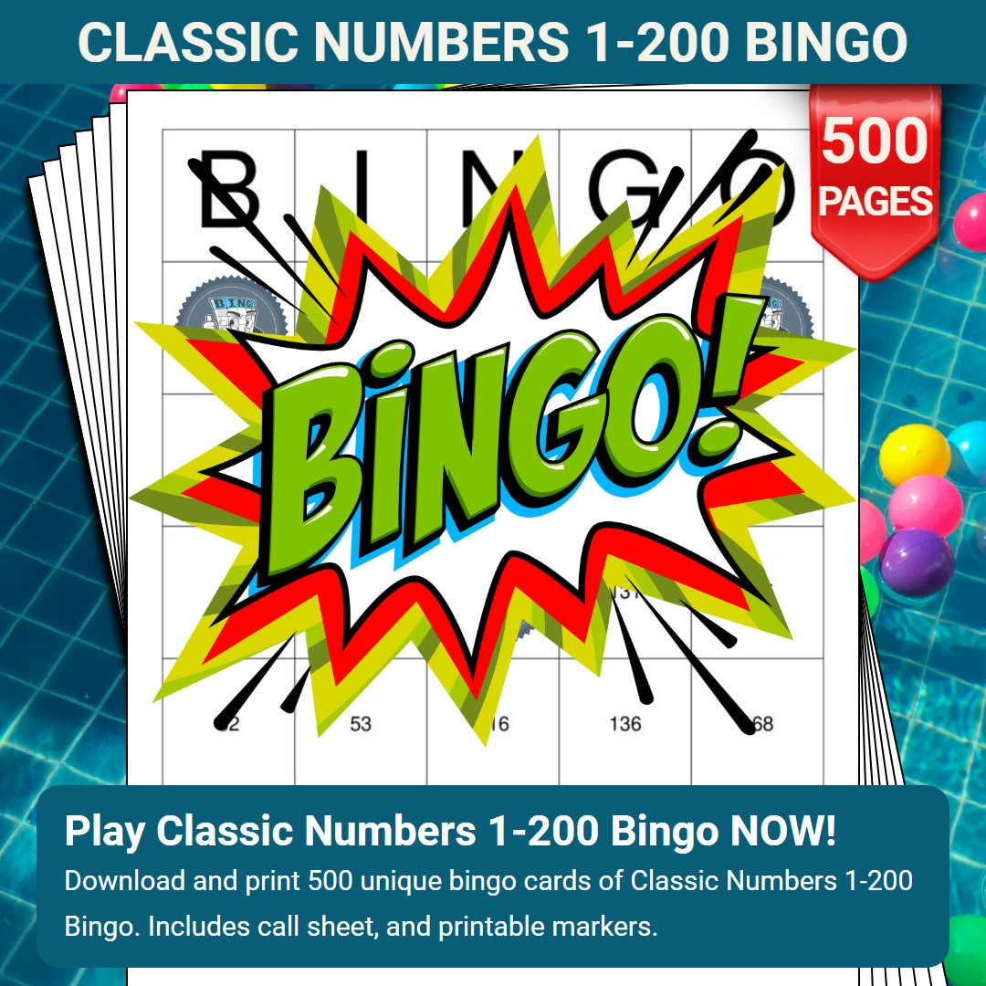 Classic Numbers 1-200 Bingo Cards - 500 Pages to Download and Print - Etsy