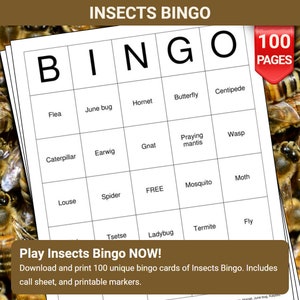 Insects Bingo Cards - 100 Pages to Download and Print - Etsy