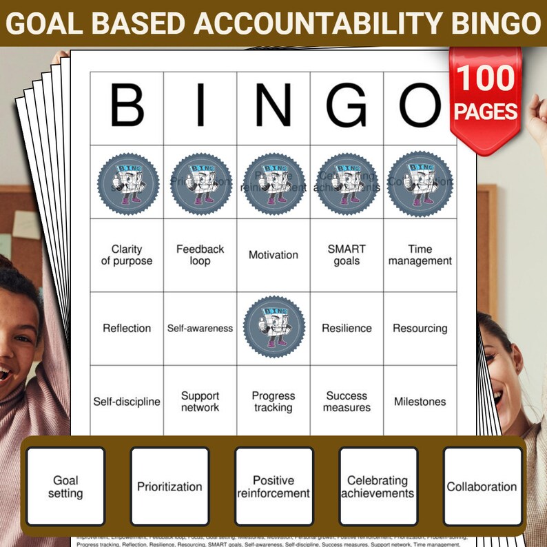 Goal Based Accountability Bingo Cards - 100 Pages to Download and Print ...