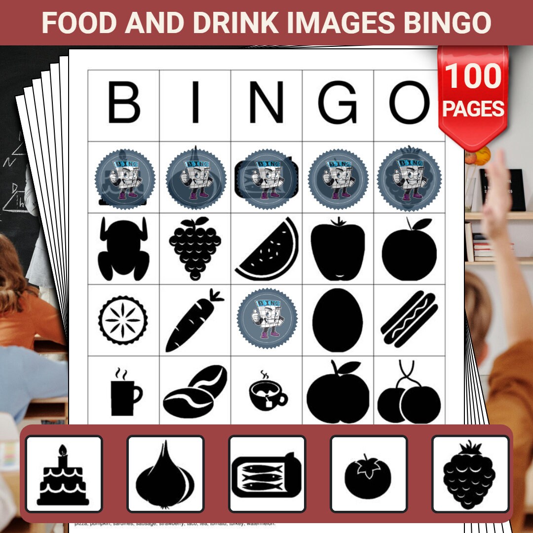 Food and Drink Images Bingo Cards 100 Pages to Download and Print - Etsy