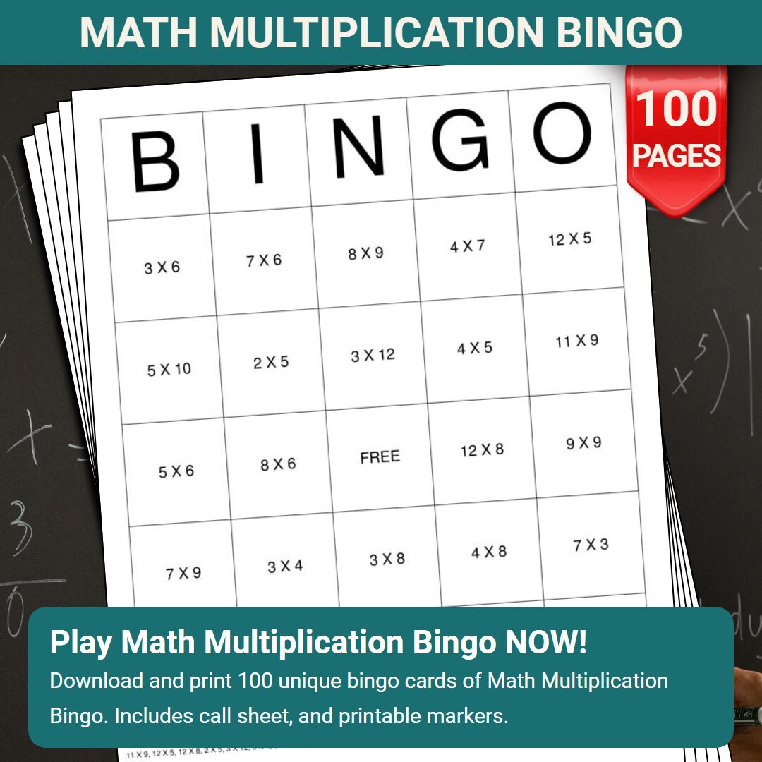 Math Multiplication Bingo Cards - 100 Pages to Download and Print - Etsy
