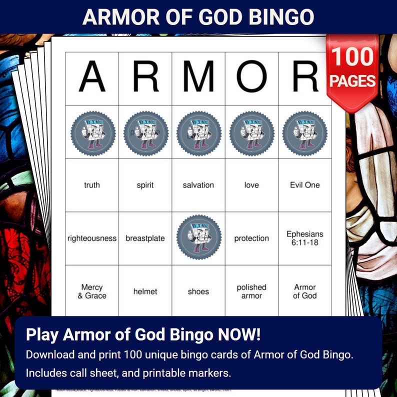 Armor of God Bingo Cards 100 Pages to Download and Print - Etsy